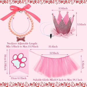 Pinkunn 4 Pieces Cute Dog Birthday Outfit with Pet Tutu Skirt Puppy Pearl Necklace Dog Crown Hat and Banner for Happy Birthday Gift Puppy Dog Pet Cat Birthday Party Supplies (Pink)