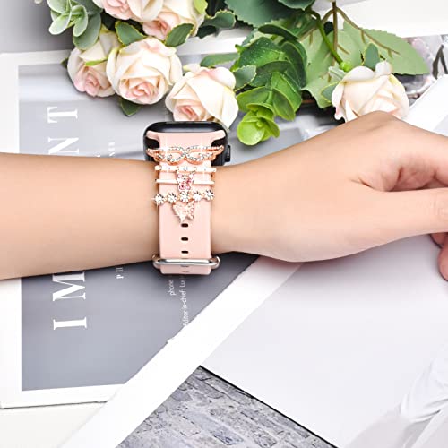 Shesyuki Watch Band Charms Set - Decorative Rings and Clasps with Shining Stones, Compatible with iWatch Series 1 to 8, Fits 38mm/40mm/41mm/42mm/44mm/45mm Models (No Watch Band)