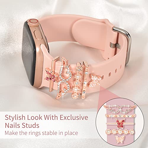 Shesyuki Watch Band Charms Set - Decorative Rings and Clasps with Shining Stones, Compatible with iWatch Series 1 to 8, Fits 38mm/40mm/41mm/42mm/44mm/45mm Models (No Watch Band)