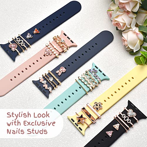 Shesyuki Watch Band Charms Set - Decorative Rings and Clasps with Shining Stones, Compatible with iWatch Series 1 to 8, Fits 38mm/40mm/41mm/42mm/44mm/45mm Models (No Watch Band)