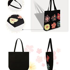 LIVACASA Canvas Tote Bag for Women, Large Floral Grocery Bags with Zipper and Inner Pockets,Travel Tote Bags for Shopping