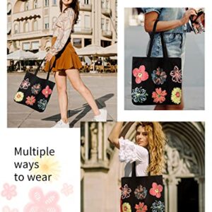 LIVACASA Canvas Tote Bag for Women, Large Floral Grocery Bags with Zipper and Inner Pockets,Travel Tote Bags for Shopping