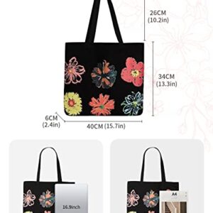 LIVACASA Canvas Tote Bag for Women, Large Floral Grocery Bags with Zipper and Inner Pockets,Travel Tote Bags for Shopping