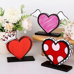 3pcs valentines day decor heart table decorations sign, valentines day double-sided heart wooden tiered tray decor, classic valentines day decorations for the home table decor valentines day gifts