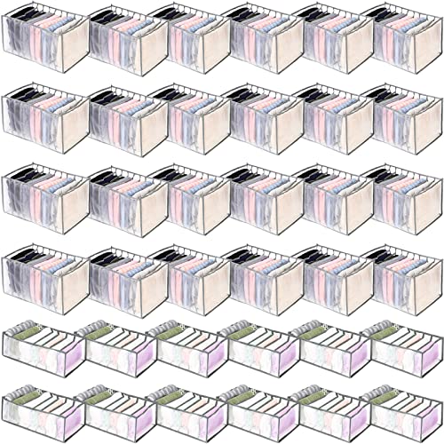 Fumete 36 Pcs Wardrobe Clothes Organizer Bulk Clothes Drawer Compartment Storage, Gray Mesh Washable Foldable Dividers (7 Grids Leggings, 9 Grids T-Shirts)