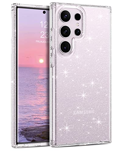 VENINGO Samsung S23 Ultra Case, 3 in 1 Full Body Protective Crystal Transparent S Pen Friendly Design Heavy Duty Hybrid Shockproof Phone Cover for Samsung Galaxy S23 Ultra 5G 6.8" 2023, Glitter Clear