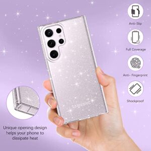 VENINGO Samsung S23 Ultra Case, 3 in 1 Full Body Protective Crystal Transparent S Pen Friendly Design Heavy Duty Hybrid Shockproof Phone Cover for Samsung Galaxy S23 Ultra 5G 6.8" 2023, Glitter Clear