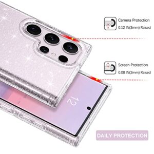 VENINGO Samsung S23 Ultra Case, 3 in 1 Full Body Protective Crystal Transparent S Pen Friendly Design Heavy Duty Hybrid Shockproof Phone Cover for Samsung Galaxy S23 Ultra 5G 6.8" 2023, Glitter Clear