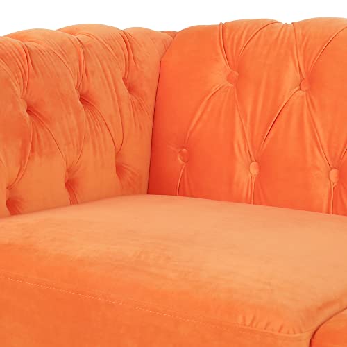 AVZEAR 3 seat Sofa, Velvet Sofa Living Room Sofa Large Sofa Modern Chesterfield Fabric Modern 3 Seater Couch Furniture Classic Tufted Chesterfield Settee Sofa, Orange