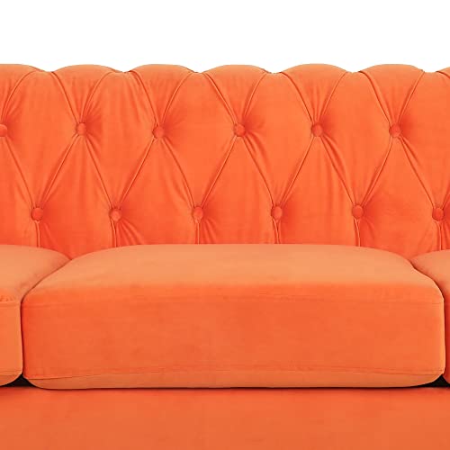 AVZEAR 3 seat Sofa, Velvet Sofa Living Room Sofa Large Sofa Modern Chesterfield Fabric Modern 3 Seater Couch Furniture Classic Tufted Chesterfield Settee Sofa, Orange