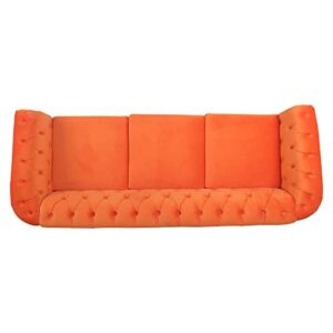 AVZEAR 3 seat Sofa, Velvet Sofa Living Room Sofa Large Sofa Modern Chesterfield Fabric Modern 3 Seater Couch Furniture Classic Tufted Chesterfield Settee Sofa, Orange