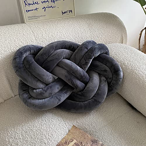 FPYWO Knot Pillow Ball Ring Shape Cushion Pillows,17.7" Super Soft Knot Ball Pillow Dark Grey Spandex Throw Pillow Decorative Knotted Pillow for Home Sofa & Bedroom Decor