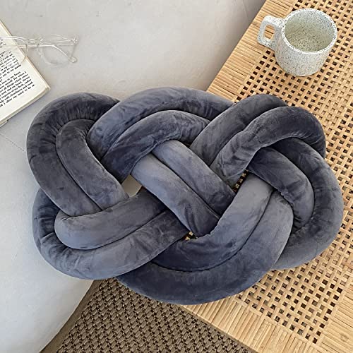 FPYWO Knot Pillow Ball Ring Shape Cushion Pillows,17.7" Super Soft Knot Ball Pillow Dark Grey Spandex Throw Pillow Decorative Knotted Pillow for Home Sofa & Bedroom Decor