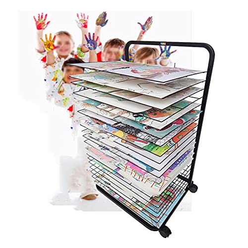 NEOCHY Drying Racks,Powder Coating Finish, Art Shelf Storage Rack on Wheels, Ideal for Education Schools and Art Clubs/H78Cm/20 Floors