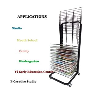 NEOCHY Drying Racks,Powder Coating Finish, Art Shelf Storage Rack on Wheels, Ideal for Education Schools and Art Clubs/H78Cm/20 Floors