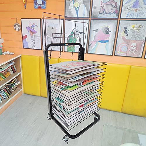 NEOCHY Drying Racks,Powder Coating Finish, Art Shelf Storage Rack on Wheels, Ideal for Education Schools and Art Clubs/H78Cm/20 Floors