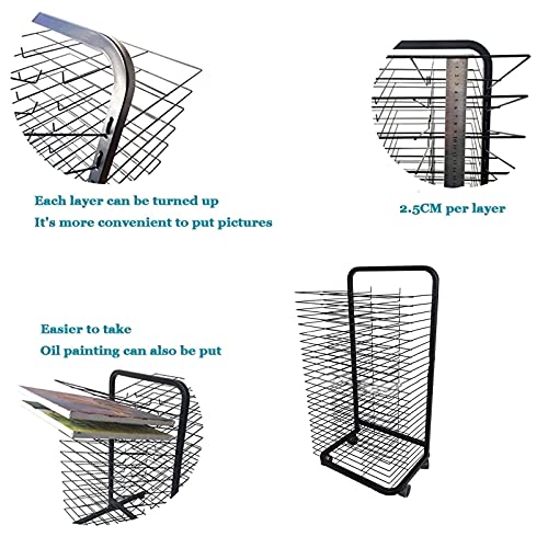 NEOCHY Drying Racks,Powder Coating Finish, Art Shelf Storage Rack on Wheels, Ideal for Education Schools and Art Clubs/H78Cm/20 Floors