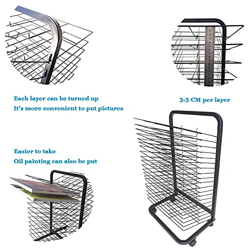 NEOCHY Drying Racks,Powder Coating Finish, Art Shelf Storage Rack on Wheels, Ideal for Education Schools and Art Clubs/25 Floors