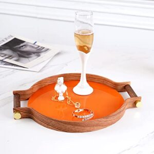 dalimfun reversible glass serving tray with wooden handles for coffee table, vanity, jewerly, perfume and make up decorative tray, orange