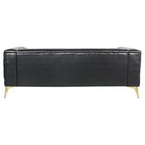 Mid-Century Faux Leather Chesterfield Sofa Couch,Modern 3 Seater Sofa Furniture,Upholstered Metal Buckle Decorated Tufted Back Leather Couch with Square Arms For Living Room Bedroom Home Office,Black