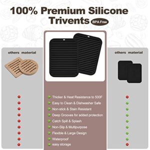 Breeze Touch Silicone Trivets for Hot Dishes, 2 Pack (9"x12") Hot Pads for Pots and Pans, Silicone Pot Holders for Kitchen Heat Resistant, Non-Slip Trivet for Counter, Waterproof Drying Mat Black