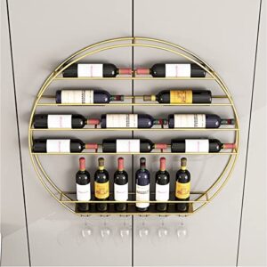 gold round wall-mounte wine rack ， bar restaurant kitchen wine bottle storage shelf ，hanging wine glass holder suspended stemware floating organizer shelves