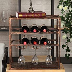 Wine Rack Wrought Iron Wine Rack and Glass Locker Free Standing Goblet Holder Support Display Stand 48x 28x50 Cm for Up to 12 Bottles of Wine