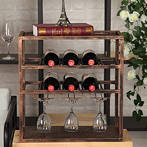 Wine Rack Wrought Iron Wine Rack and Glass Locker Free Standing Goblet Holder Support Display Stand 48x 28x50 Cm for Up to 12 Bottles of Wine