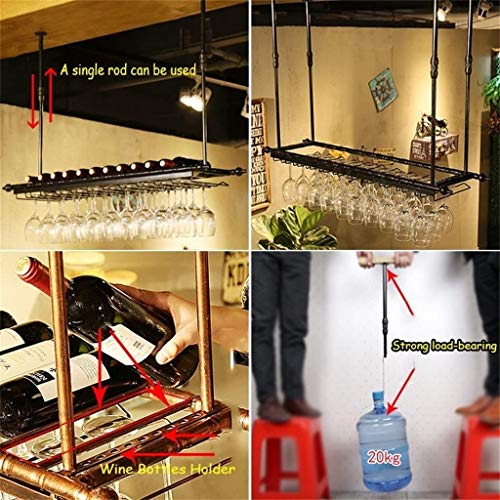 Metal Ceiling Wine Holder Black, Adjustable Hanging Wine Bottle Holder, Stemware Racks, Goblet Rack, Kitchens Bar Counter Wine Storage Display Shelf (Size : 100×35cm(39×14inch))