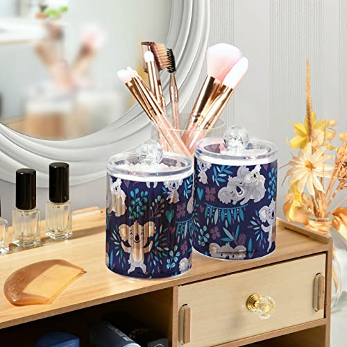 WELLDAY Apothecary Jars Bathroom Storage Organizer with Lid - 14 oz Qtip Holder Storage Canister, Koala Bears Clear Plastic Jar for Cotton Swab, Cotton Ball, Floss Picks, Makeup Sponges,Hair Clips (2