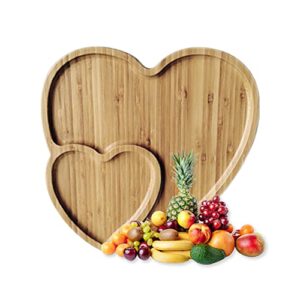 Wooden Cheese Board Platter, Double Heart Shaped Salad Plate Dinner Plate Cake Plate Decorative Serving Tray Appetizer Plate for Snack Food Fruit Valentines Day Decor(as shown)