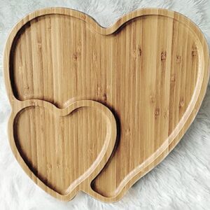 Wooden Cheese Board Platter, Double Heart Shaped Salad Plate Dinner Plate Cake Plate Decorative Serving Tray Appetizer Plate for Snack Food Fruit Valentines Day Decor(as shown)