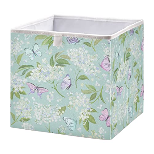 Kigai Butterfly Leaves Cube Storage Bins - 11x11x11 In Large Foldable Storage Basket Fabric Storage Baskes Organizer for Toys, Books, Shelves, Closet, Home Decor