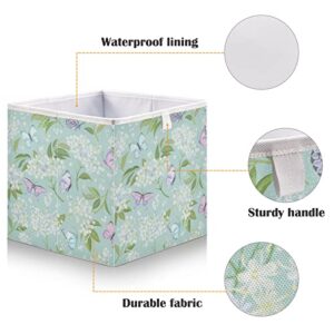 Kigai Butterfly Leaves Cube Storage Bins - 11x11x11 In Large Foldable Storage Basket Fabric Storage Baskes Organizer for Toys, Books, Shelves, Closet, Home Decor