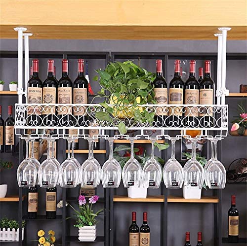 Bar Unit Floating Shelves Wall-Mounted Wine Racks, Wine Bottle Holder Ceiling Hanging Metal Iron Wine Glass Rack Goblet Stemware Racks (Color : White, Size : 100×25cm(39×10inch))