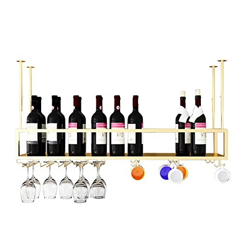 SXTBWFY Bar Unit Floating Shelves Gold Iron Wine Rack Wine Bottle Holder Ceiling Hanging Metal Champagne Glass Goblet Stemware Racks Storage Shelf for Restaurant Kitchen (Size : 80x25x21cm)