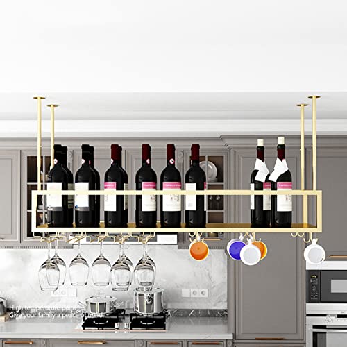 SXTBWFY Bar Unit Floating Shelves Gold Iron Wine Rack Wine Bottle Holder Ceiling Hanging Metal Champagne Glass Goblet Stemware Racks Storage Shelf for Restaurant Kitchen (Size : 80x25x21cm)