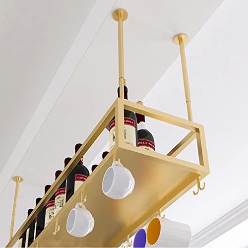 SXTBWFY Bar Unit Floating Shelves Gold Iron Wine Rack Wine Bottle Holder Ceiling Hanging Metal Champagne Glass Goblet Stemware Racks Storage Shelf for Restaurant Kitchen (Size : 80x25x21cm)