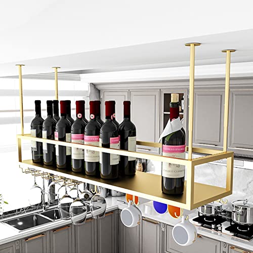 SXTBWFY Bar Unit Floating Shelves Gold Iron Wine Rack Wine Bottle Holder Ceiling Hanging Metal Champagne Glass Goblet Stemware Racks Storage Shelf for Restaurant Kitchen (Size : 80x25x21cm)