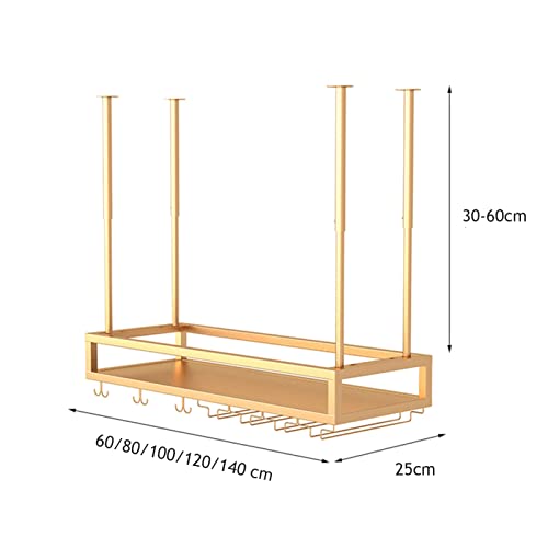 SXTBWFY Bar Unit Floating Shelves Gold Iron Wine Rack Wine Bottle Holder Ceiling Hanging Metal Champagne Glass Goblet Stemware Racks Storage Shelf for Restaurant Kitchen (Size : 80x25x21cm)