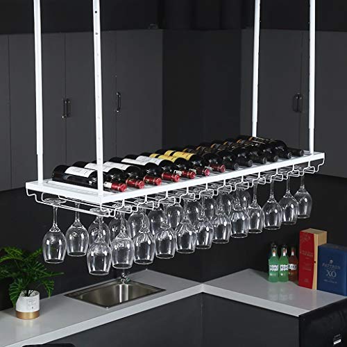 Ceiling Wine Glass Racks,Ceiling Hanging Wine Bottle Holder, Stemware Racks Metal Wine Goblet Rack Bar Dining Room Storage Display Wine Shelf (Color : White, Size : 60×35cm)