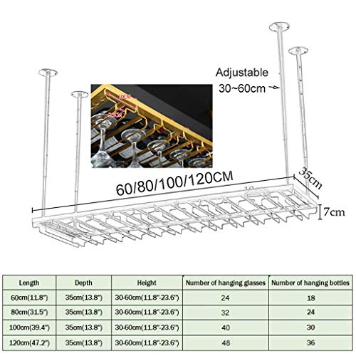 Ceiling Wine Glass Racks,Ceiling Hanging Wine Bottle Holder, Stemware Racks Metal Wine Goblet Rack Bar Dining Room Storage Display Wine Shelf (Color : White, Size : 60×35cm)