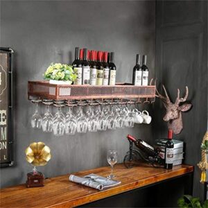 Wine Bottle Rack Wall Mounted Metal Wine Glass Holder Bar Hanging Wall Goblets Stemware Rack, Champagne Drink Storage Racks Display Shelf （Bronze） (Size : 60×25cm(24×10inch))