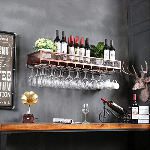 Wine Bottle Rack Wall Mounted Metal Wine Glass Holder Bar Hanging Wall Goblets Stemware Rack, Champagne Drink Storage Racks Display Shelf （Bronze） (Size : 60×25cm(24×10inch))