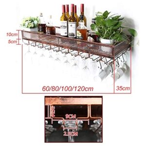 Wine Bottle Rack Wall Mounted Metal Wine Glass Holder Bar Hanging Wall Goblets Stemware Rack, Champagne Drink Storage Racks Display Shelf （Bronze） (Size : 60×25cm(24×10inch))