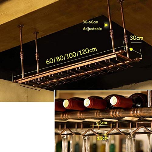 Metal Ceiling Hanging Wine Holder, Adjustable Height Ceiling Wine Bottle Holder, Stemware Racks, Goblet Rack, Kitchens Bar Counter Wine Storage Display Shelf, Black (Size : 80×35cm