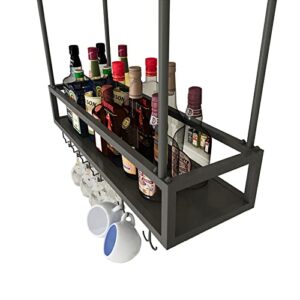 ceiling hanging wine rack glass bottle goblets display holder storage shelf adjustable industrial black wine wall mounted racks bar unit floating shelves (size : 80x25x21cm)