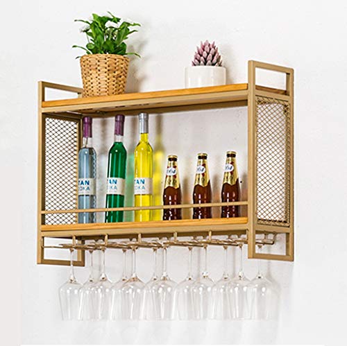 Modern Wall Mount Wine Rack for Restaurants Bars Kitchen, Metal Gold Wine Bottle Rack Wine Stemware Rack Goblet Holder, 2 Tiers Rustic Wall Floating Shelves (Size : 60×20×55cm)