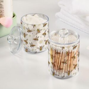 Sletend 2 Pack Plastic Qtips Holder Honey Bees Bathroom Organizer Canisters for Cotton Balls/Swabs/Pads/Floss,Plastic Apothecary Jars for Vanity