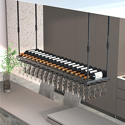 Wine Rack Ceiling Hanging Holder | Wine Bottles and Glass Goblets Stemware Storage Shelf Display Stand, for Under Cabinet Kitchen Bar Organizer Shelves Decorative Frame (Size : 60x